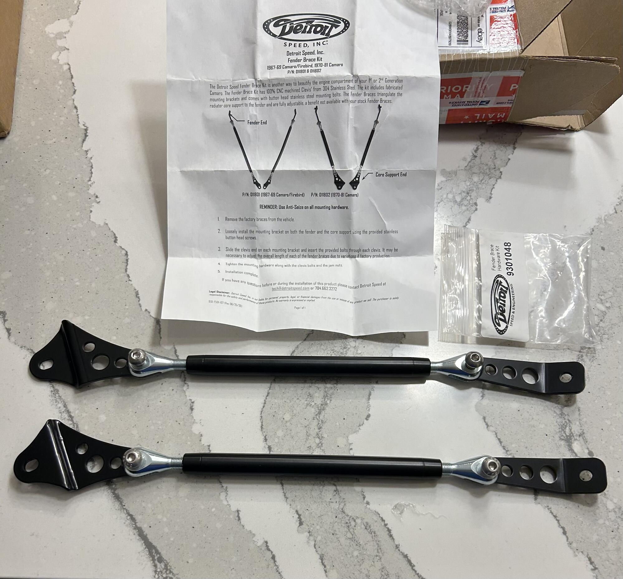 Detroit Speed 1970 - 1981 fender brace kit Camaro Firebird
